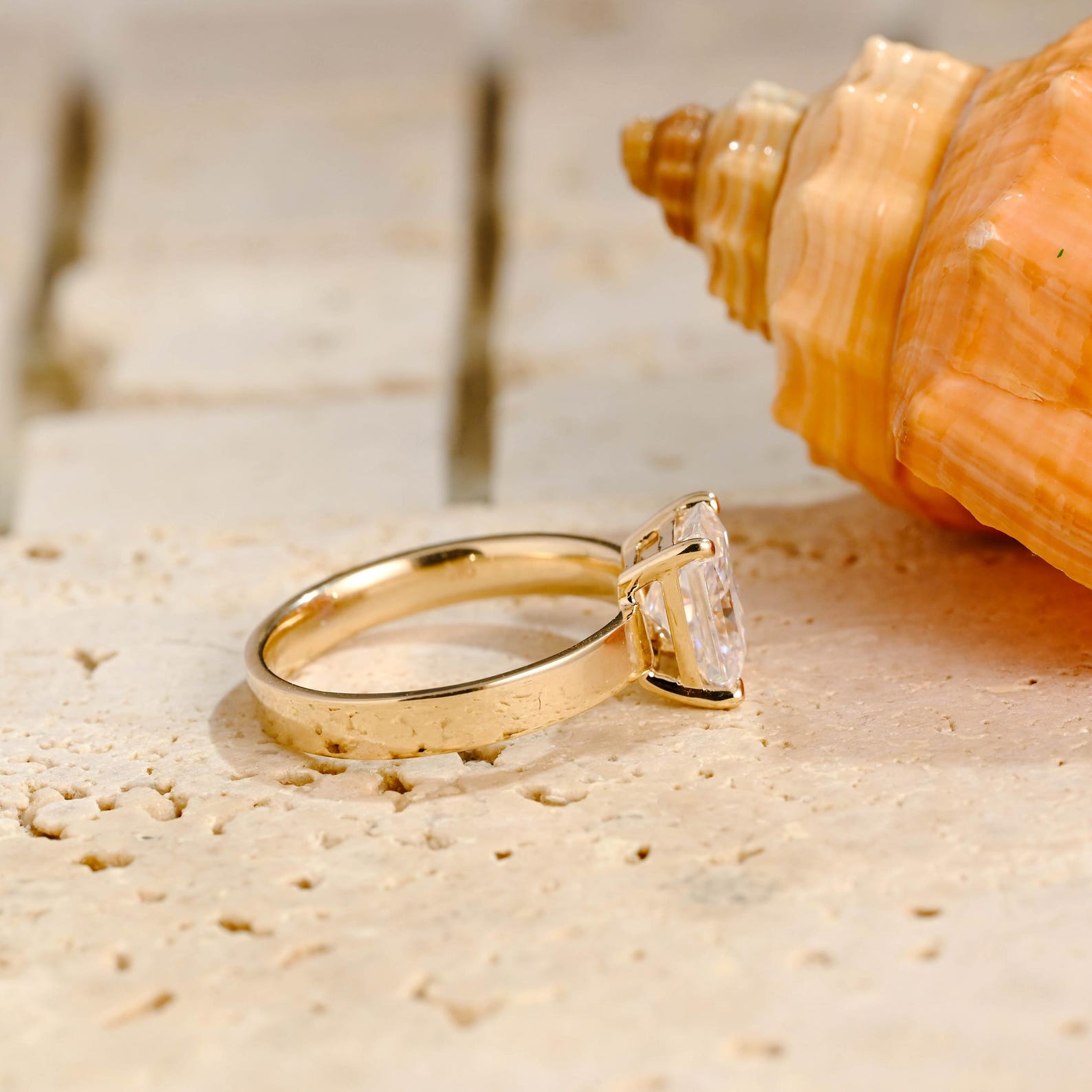 Solid Gold 3mm Width Radiant Cut Moissanite Engagement Ring, Promise ...