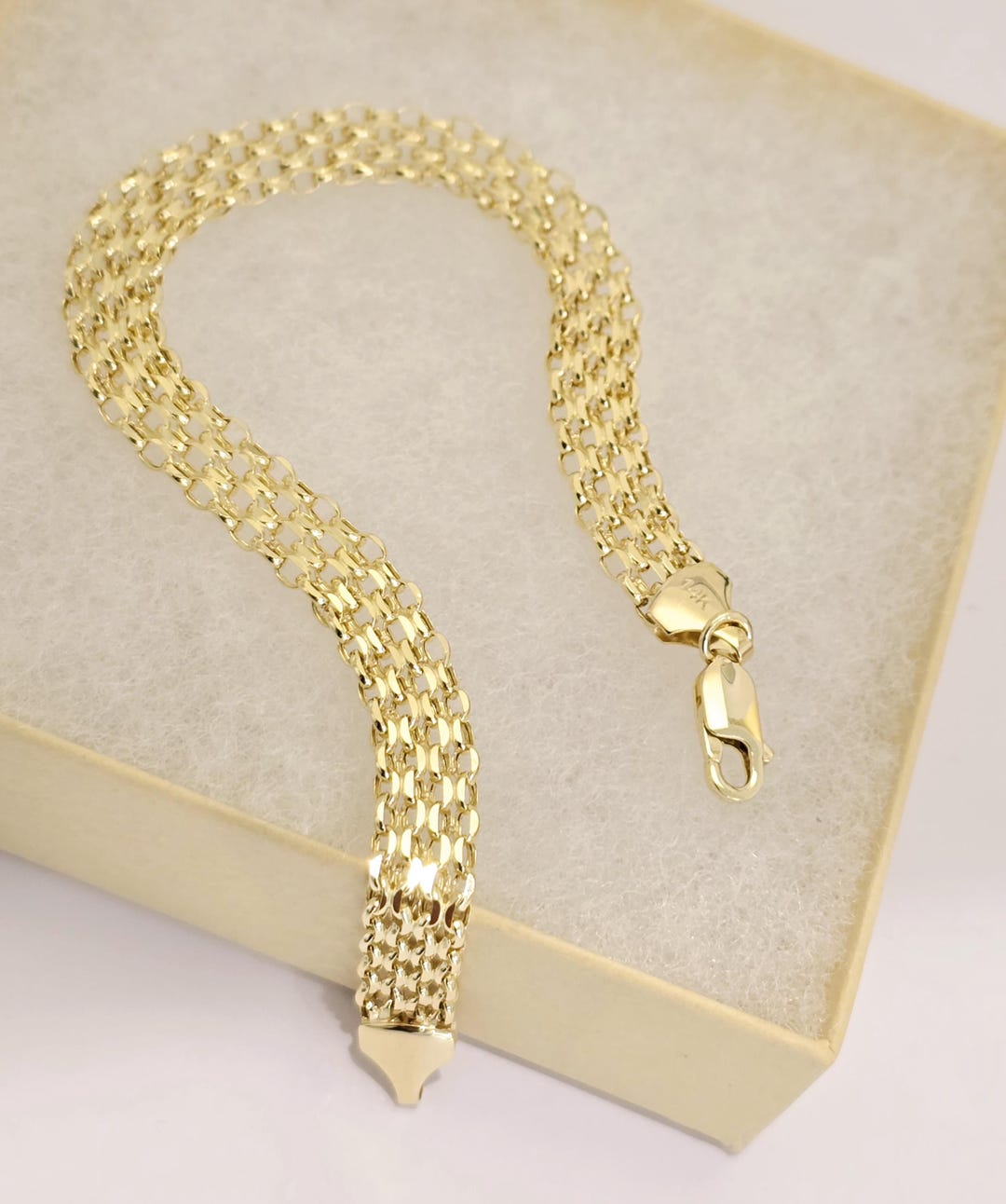 14k Gold Fancy Bracelet Bismark Link Chain Pulsera ( 7.5"-7mm ) - Etsy