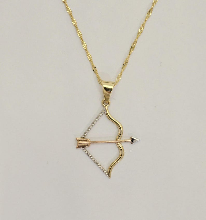 14K Solid 3 Color Gold Bow & Arrow Pendant Necklace 24x20 Mm - Etsy