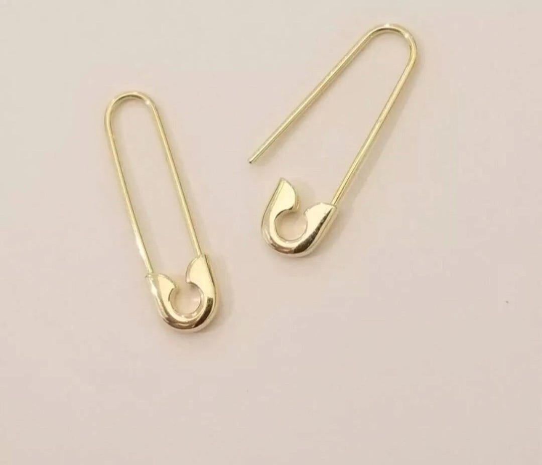 14k Solid Gold Safety Pin Earrings: Dainty Yellow Gold ( 8x25 Mm ) - Etsy