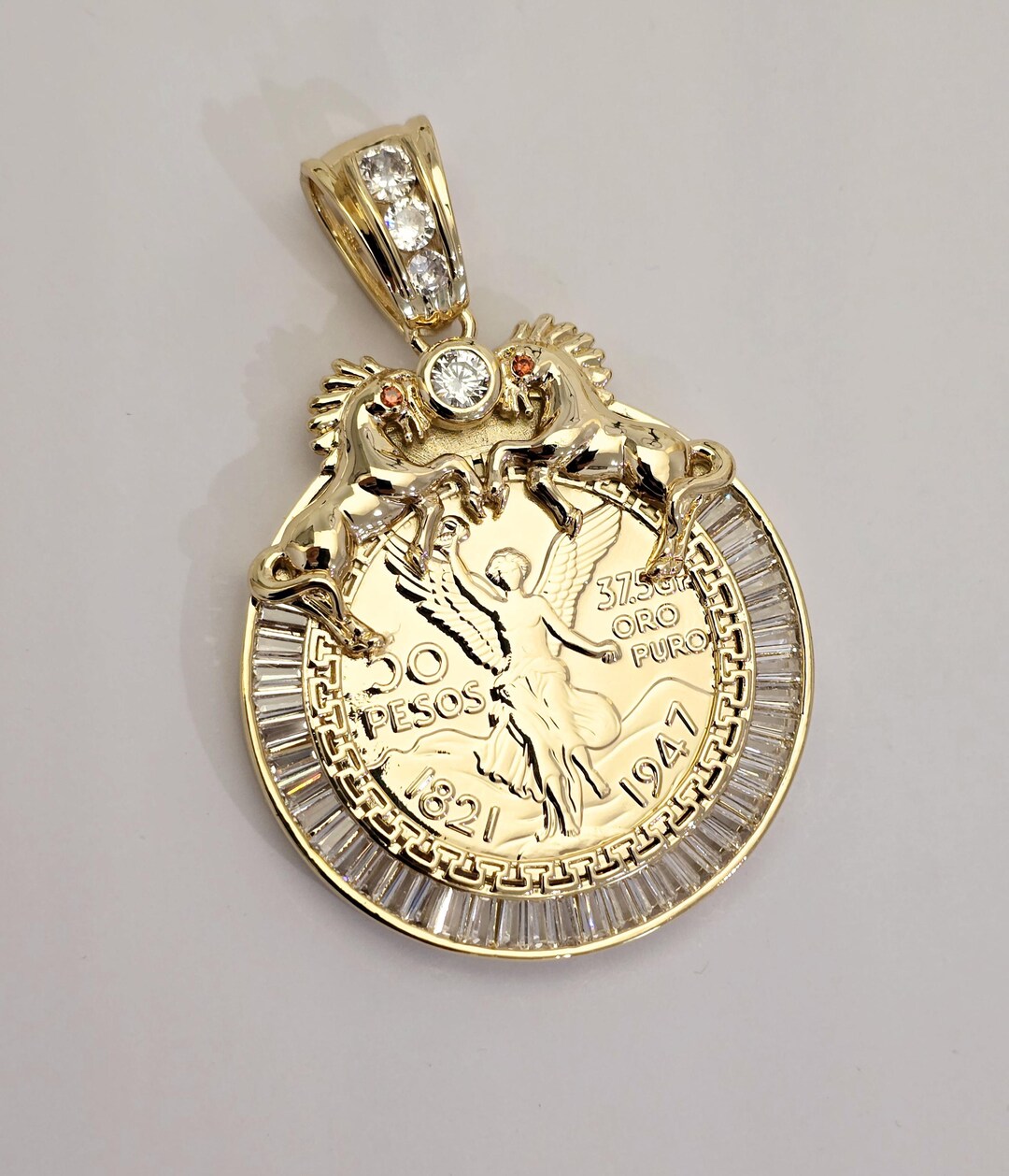 Gold Plated 50 Pesos Centenario Coin Pendant With CZ & Horse - 24 ...