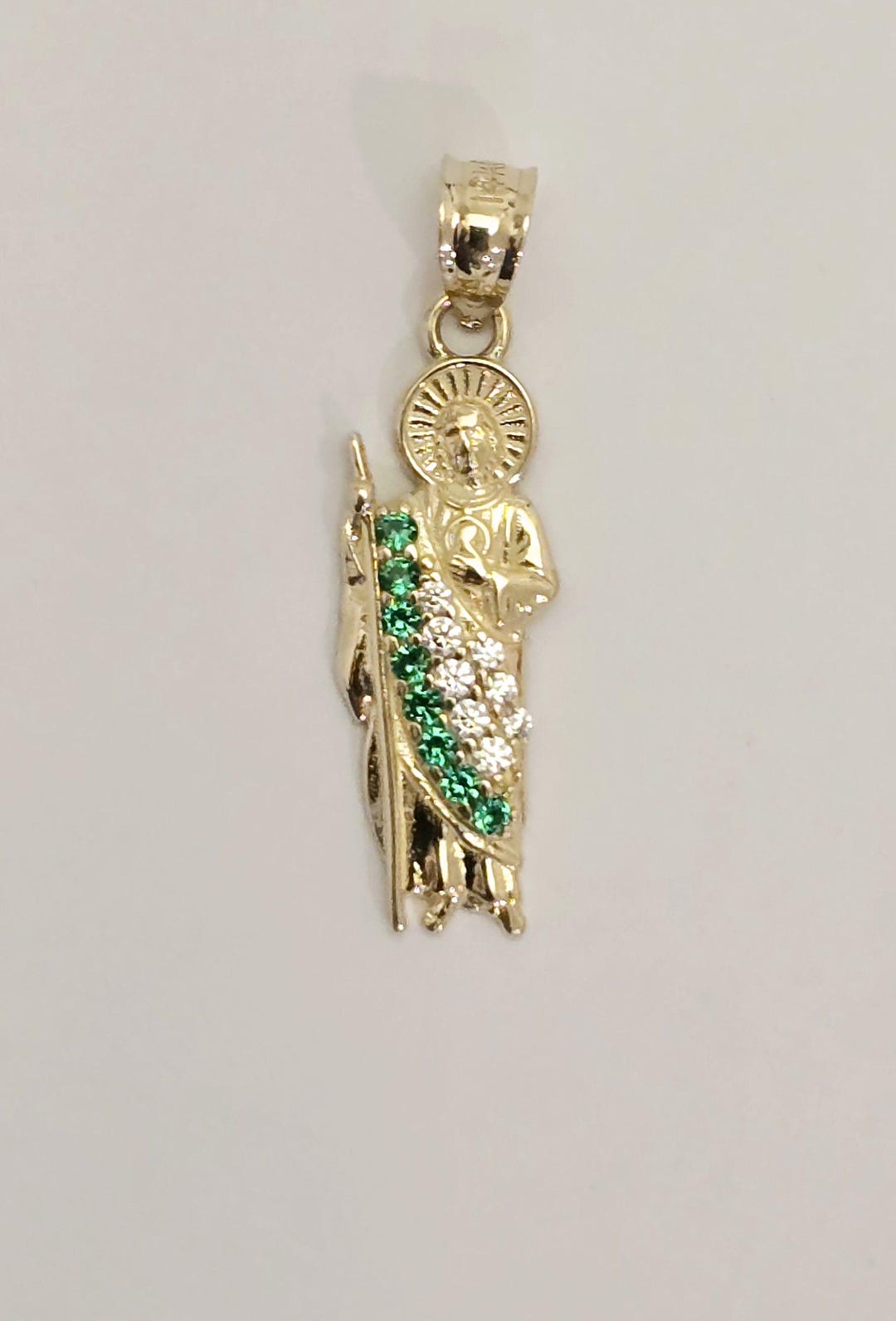 14k Yellow Gold Small Religious San Judas CZ Pendant 8x25 Mm - Etsy