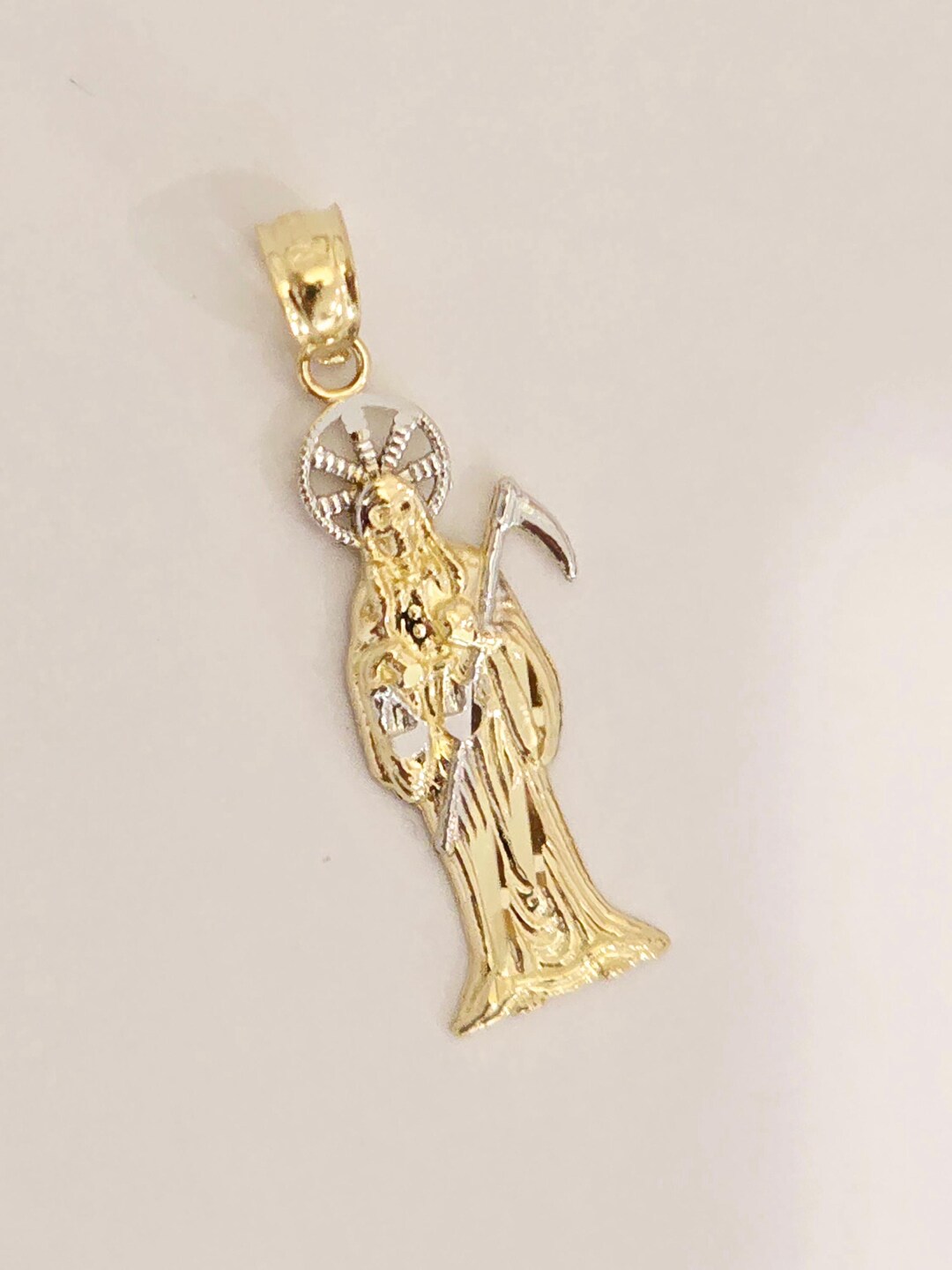 14K Gold Grim Reaper Pendant Necklace: Two-tone Santa Muerte - Etsy