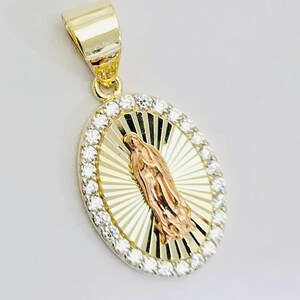 14k Two-tone Gold Guadalupe Pendant Necklace With CZ - Etsy