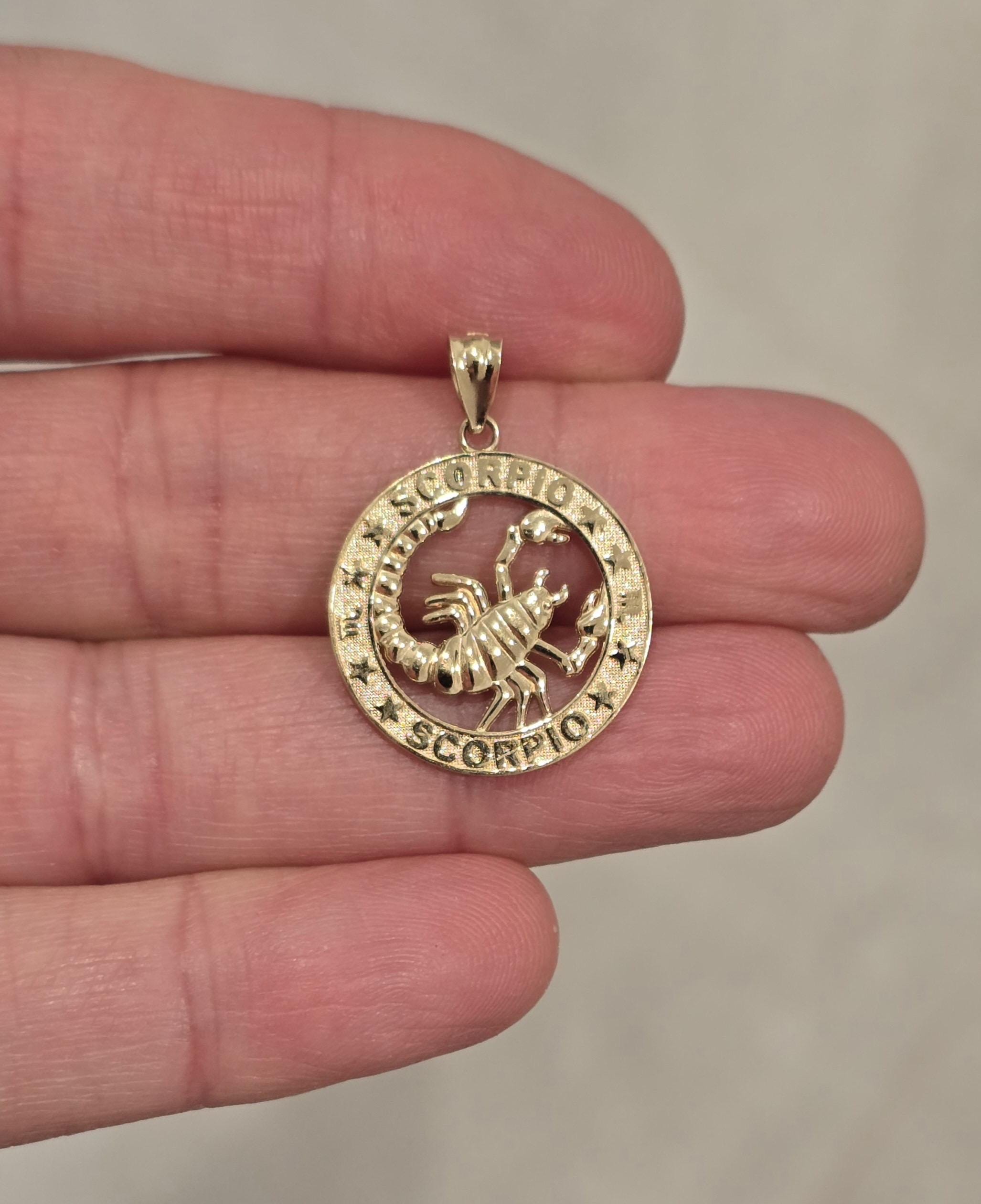 14k Yellow Solid Gold Scorpion Zodiac Sign Round Pendant 22 Mm - Etsy