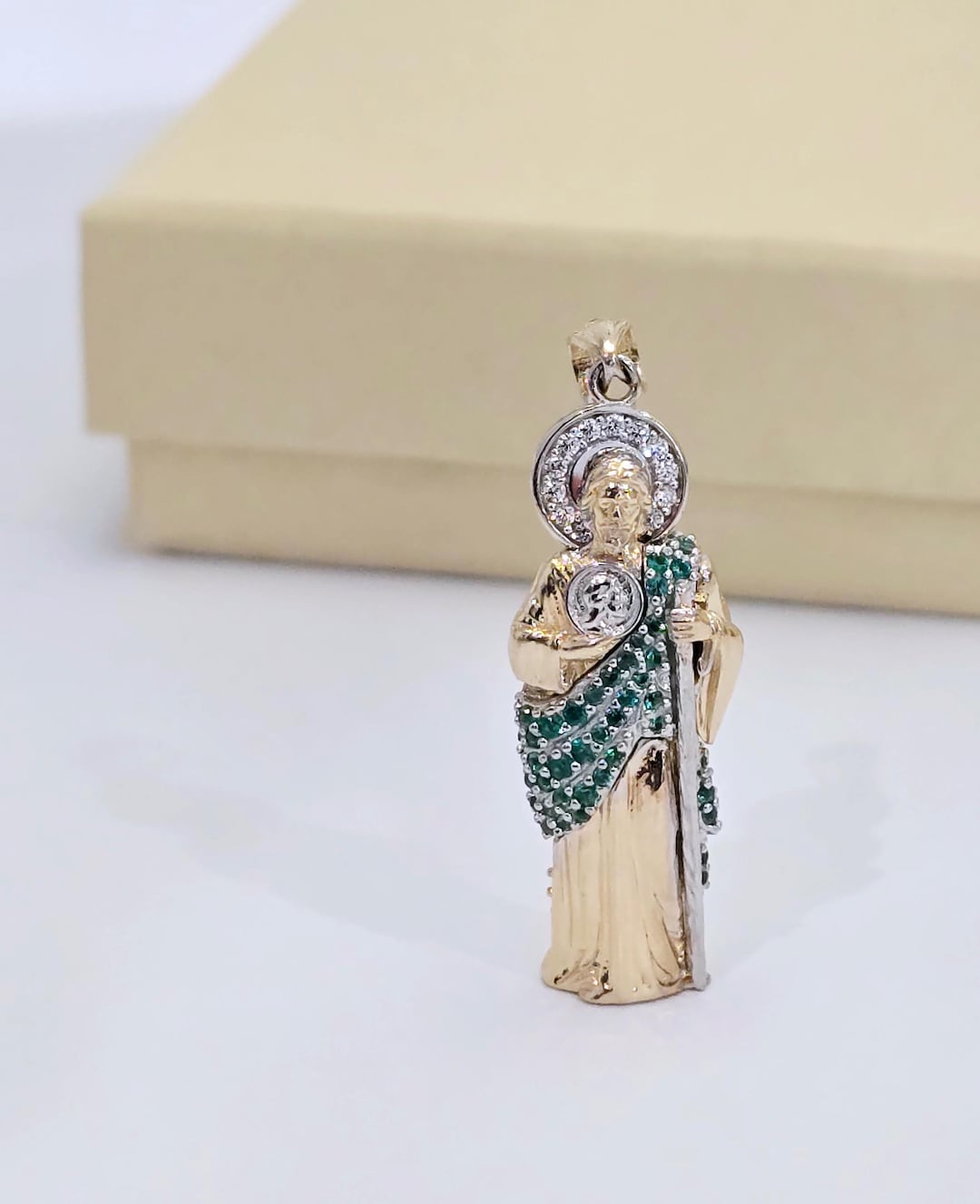 14k 2 Tone Gold San Judas 3D Religious CZ Stone Pendant 12x36 Mm - Etsy