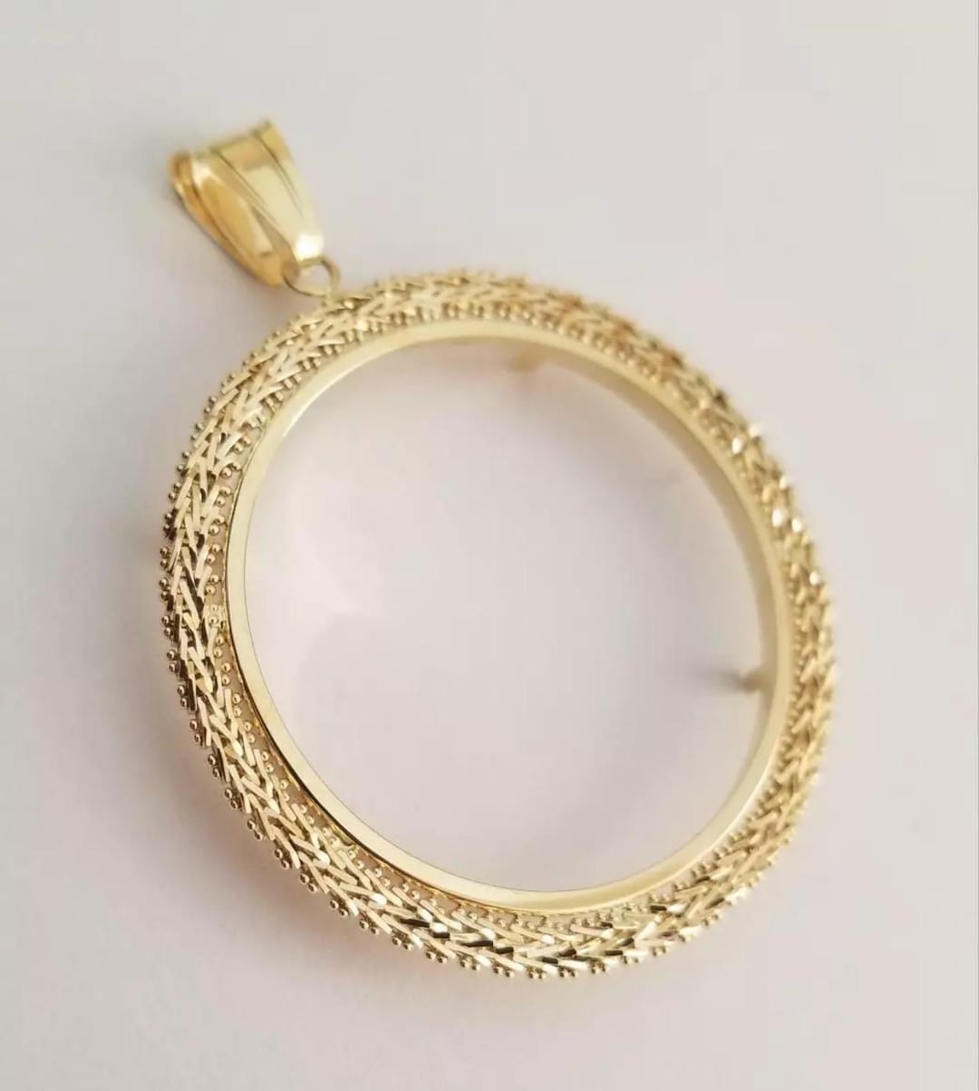 14k Solid Yellow Gold 4 Prong 50 Pesos Bolla Coin Bezel Frame Pendant ...