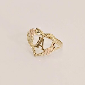 14K Solid 2 Color Flor Heart Gold Flower Initial A to Z Ring Anillo - Etsy