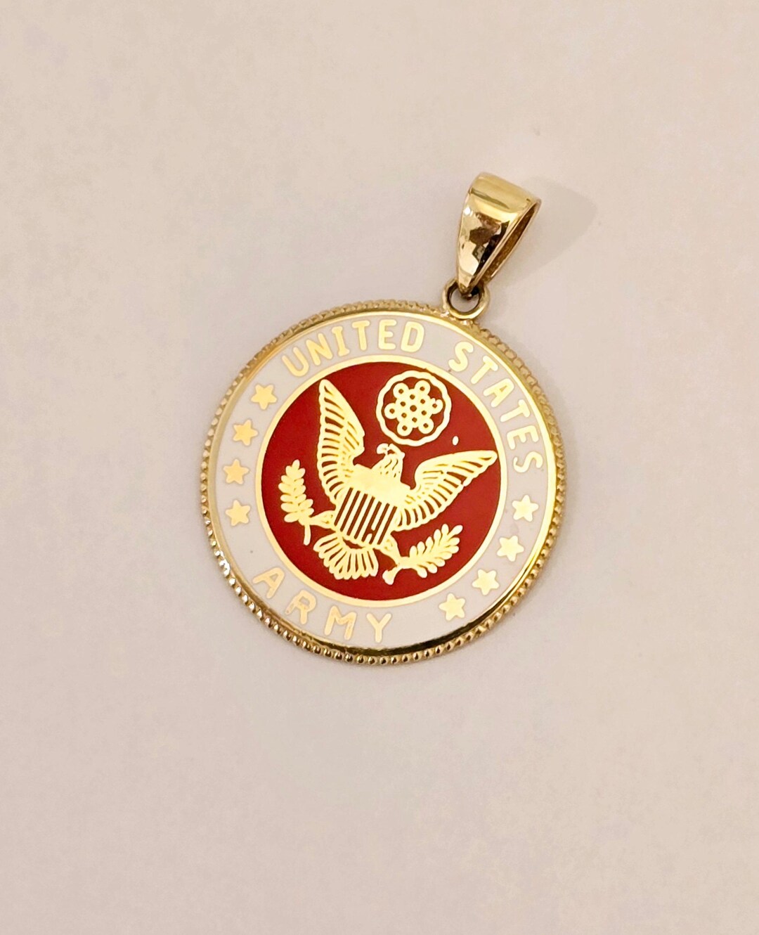 14k Real Solid Gold United States Army Medal Protect Pendant Necklace ...