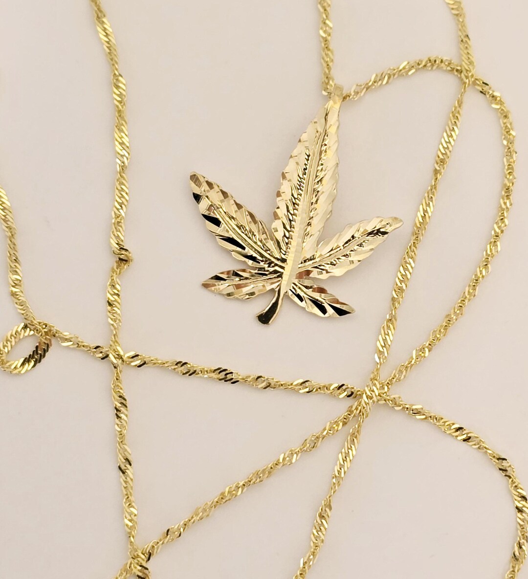 14K Yellow Solid Gold Marijuana Leaf Charm Pendant for Chain or ...