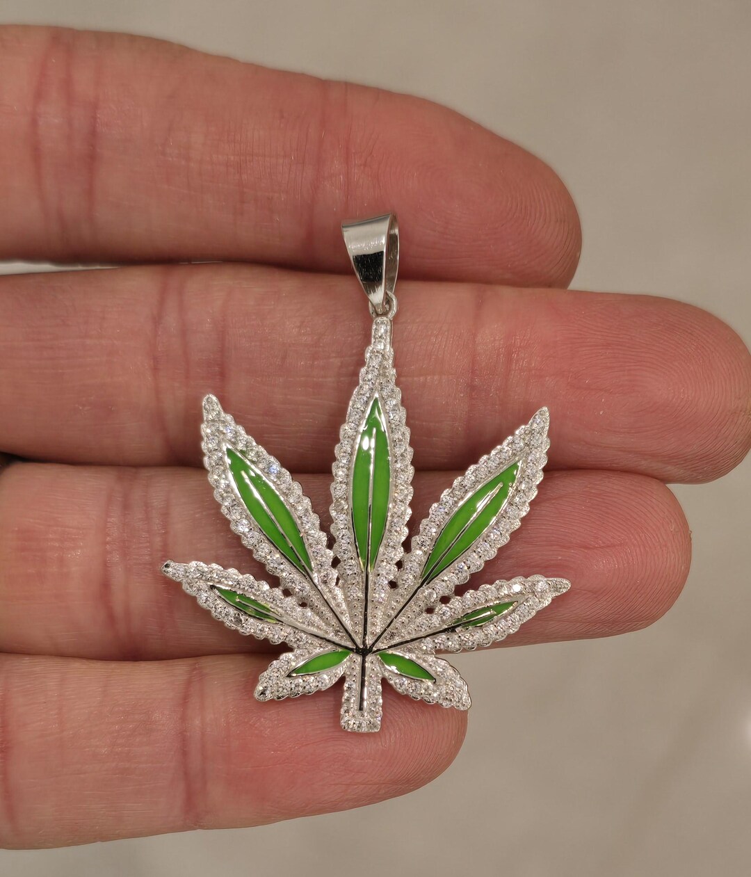 925 Sterling Silver Marijuana Leaf Pendant for Chain or Necklace 38x40 ...