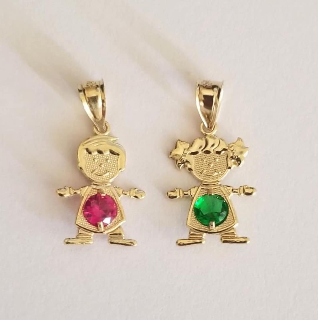 14k Solid Yellow Gold CZ Boy Girl Ninio Children Baby Shower Gift Charm ...
