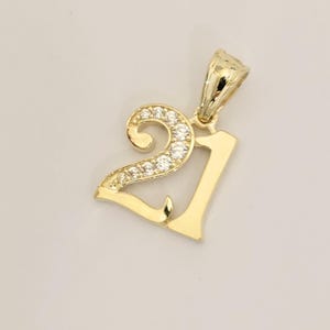 14k Solid Gold Number 21 CZ Pendant Necklace - Etsy