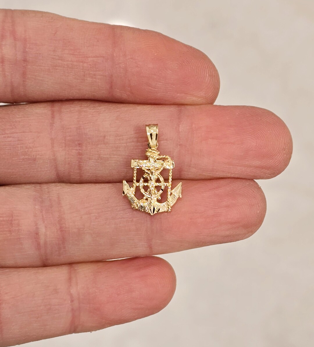 14k Solid Gold Anchor Small Jesus Crucifix Anchor Religious Pendant ...