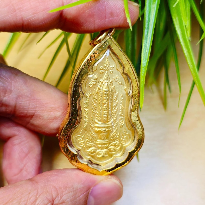 Tao Wessuwan Amulet | Thai Wealth Guardian, Green Enamel, Gold Casing ...
