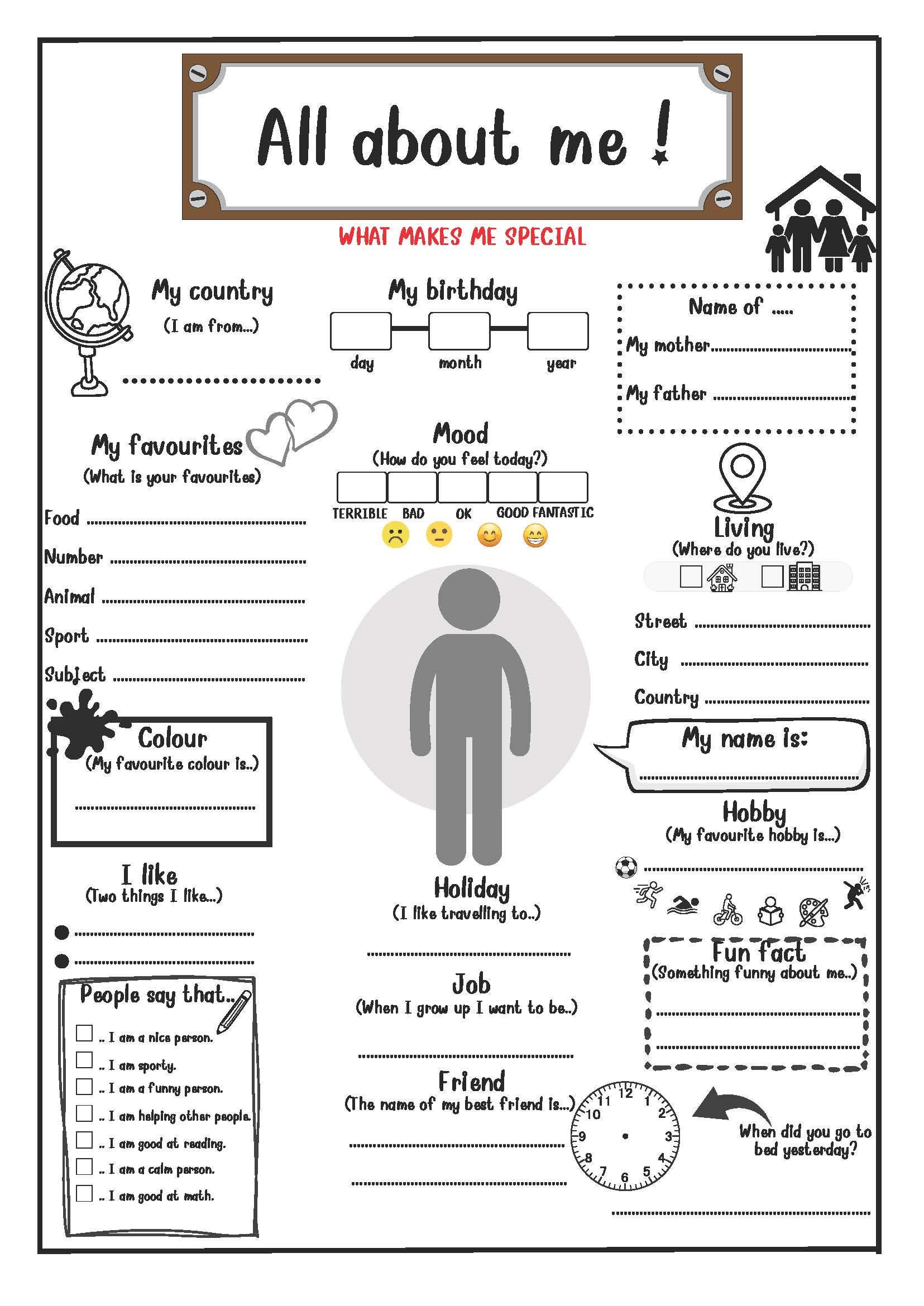 All About Me for Grade 1-3 English Worksheet - Etsy