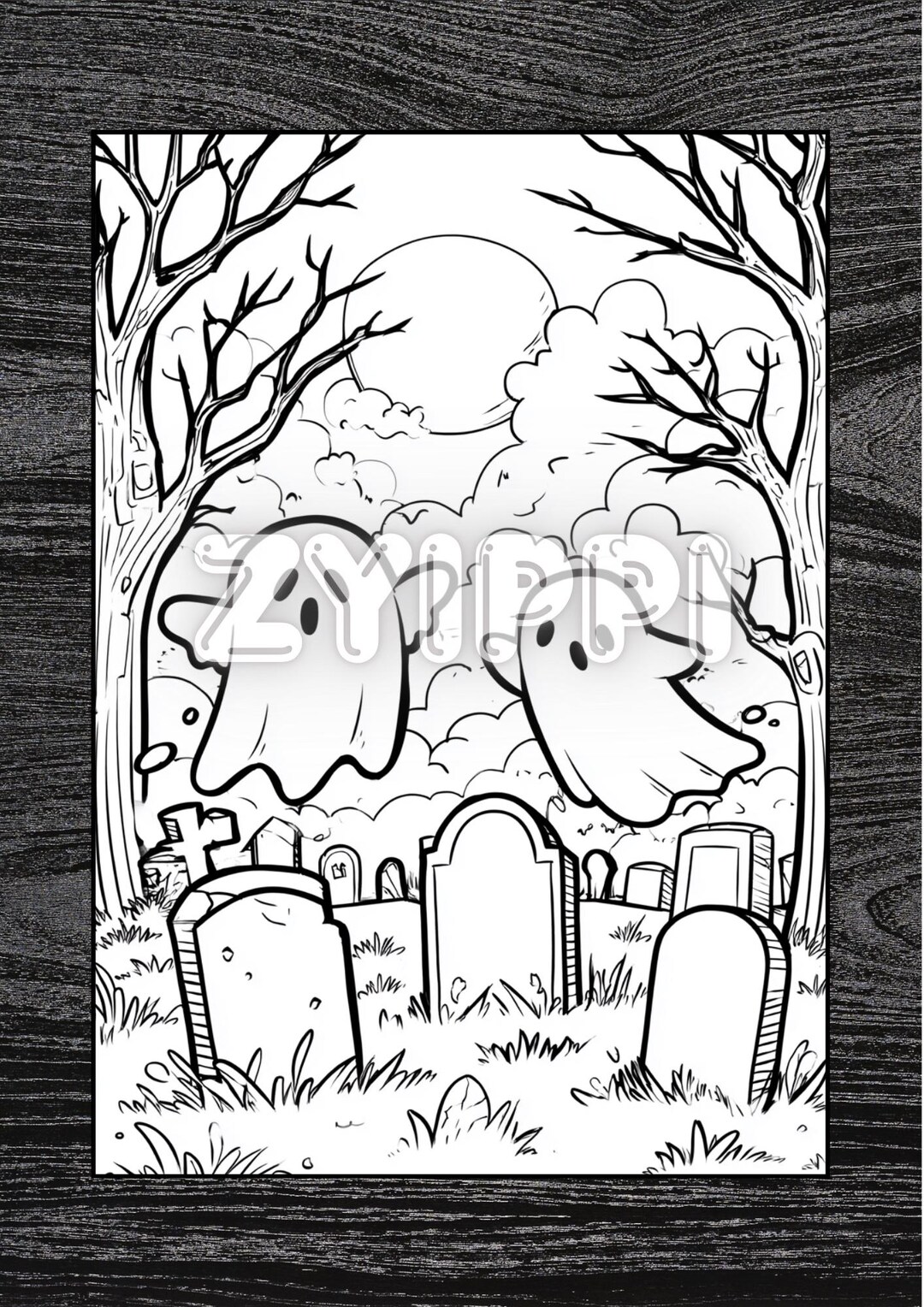 Ghost in Graveyard Coloring Page | Cute Halloween Printable | Fun Fall ...