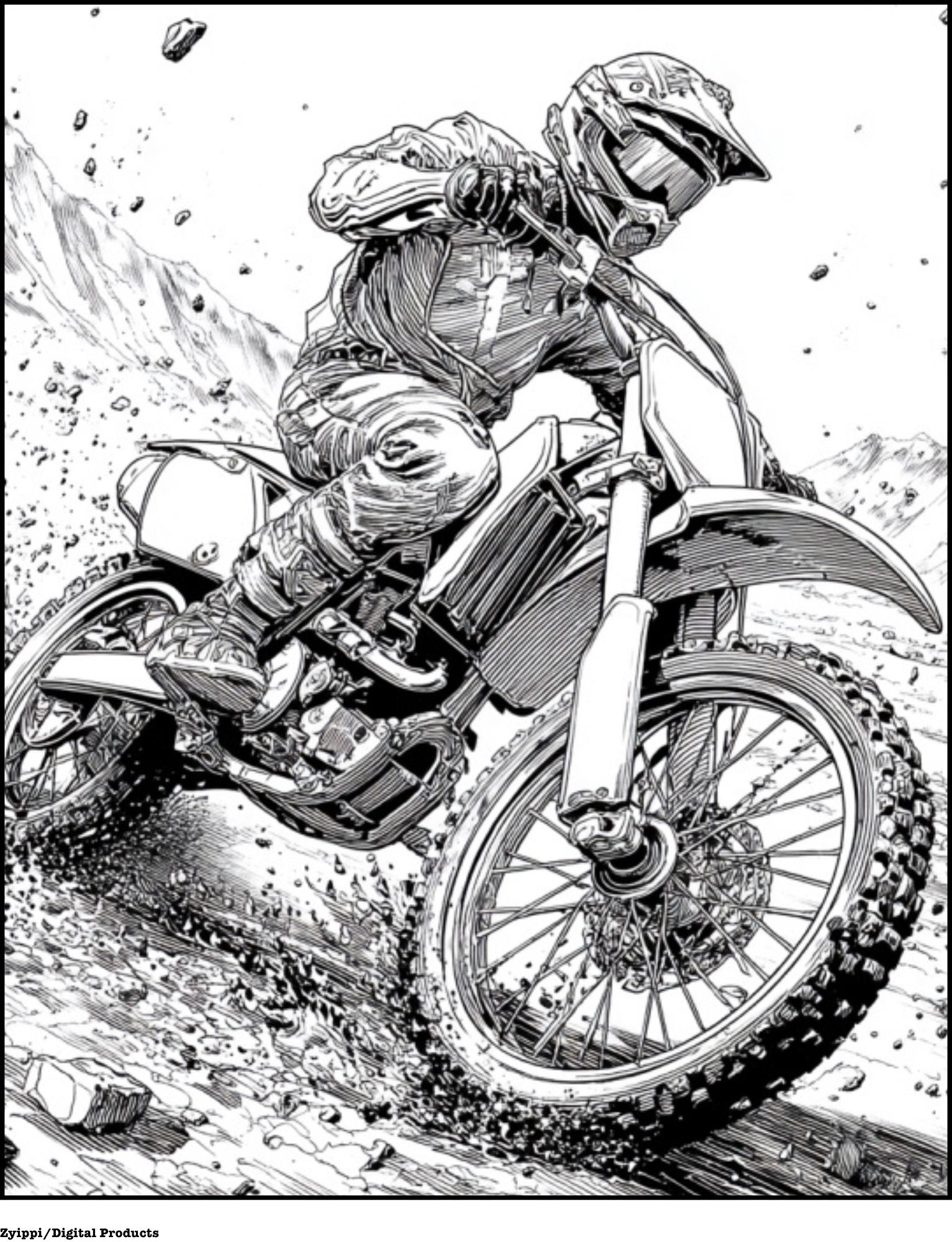 Motocross Coloring Pages: Dirt Bike Rider Activity Sheets (digital ...