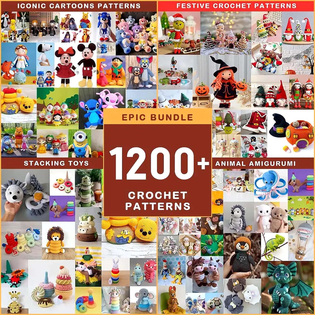 1200+ Cartoon Crochet Pattern Bundle, Amigurumi Characters, Princess ...