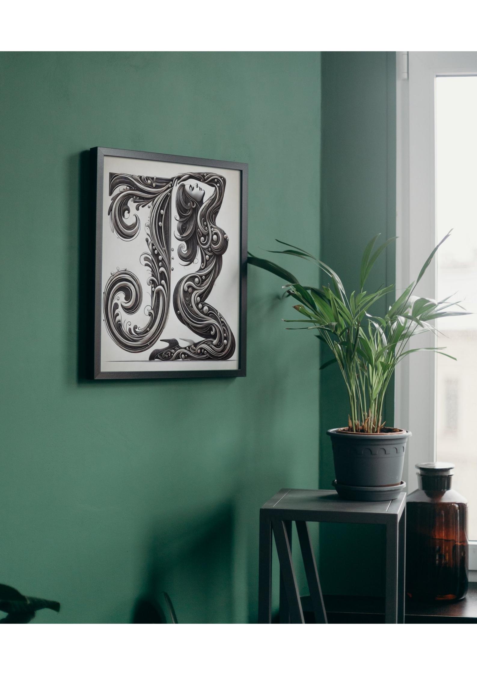 Elegant J Letter Art | 27x36" Printable Wall Art | Digital Download - Etsy