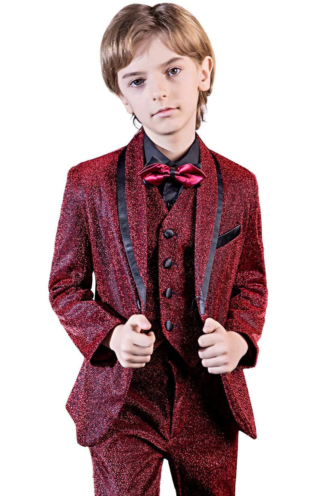 Boys Suit 4 Piece Shiny Suit for Boy Prom Suit Formal Slim Fit Tuxedo ...
