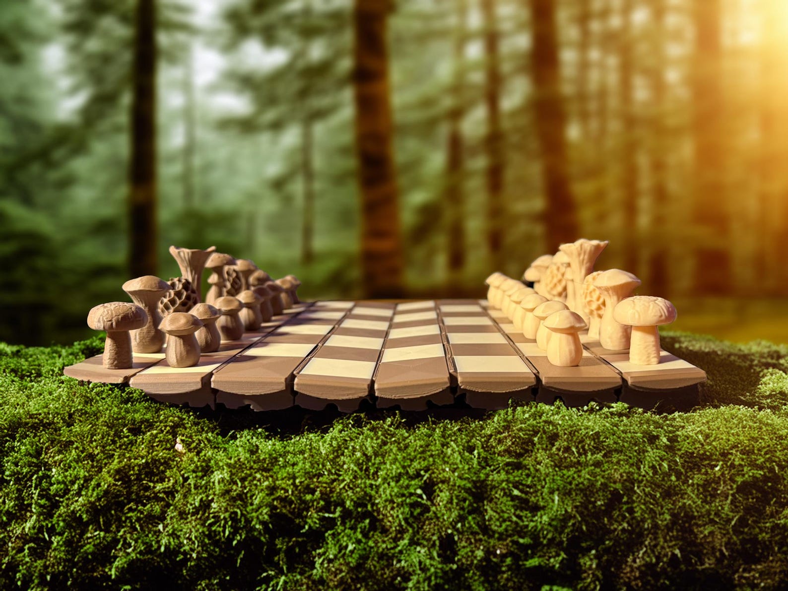 Chessboard Tree Trunk Design With Mushroom Chess Pieces Magnetic Travel ...