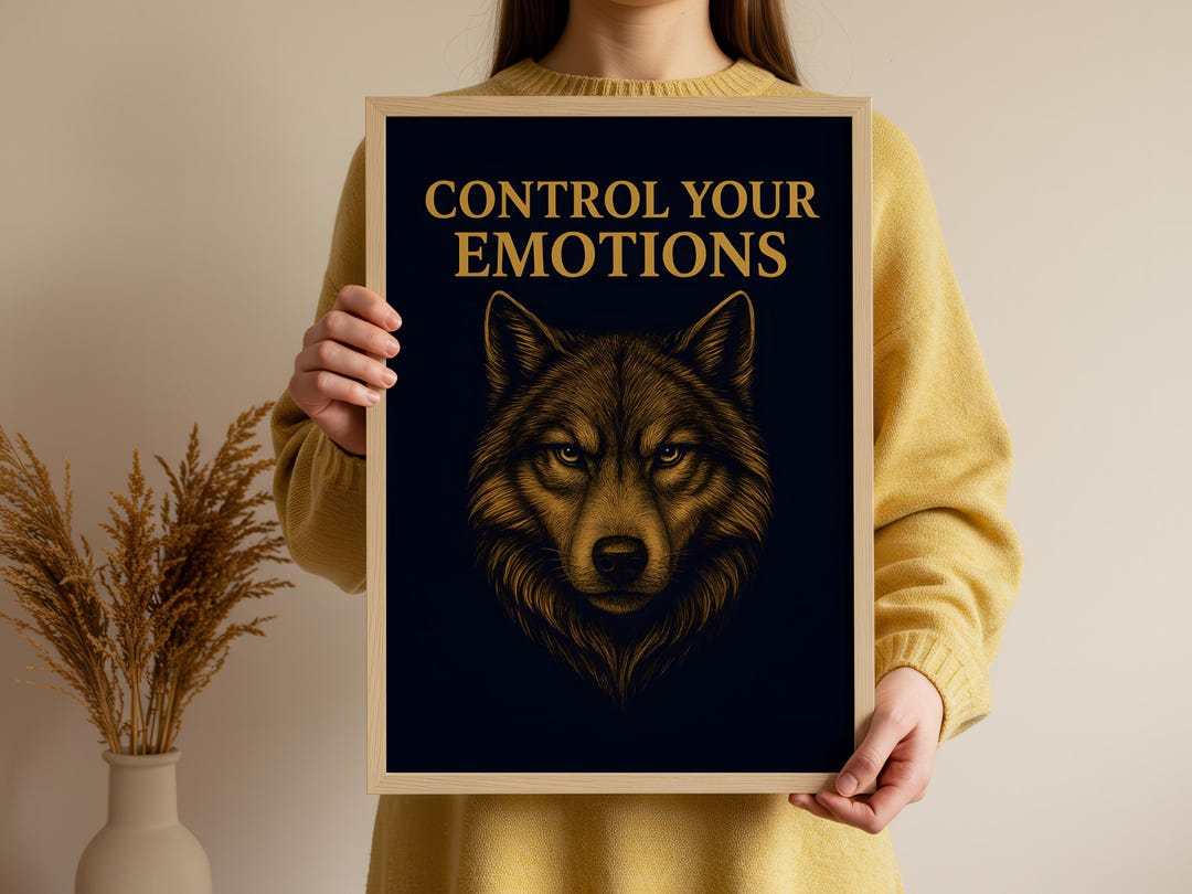 Control Your Emotions Wolf Poster – Motivational Wall Art, Gold ...