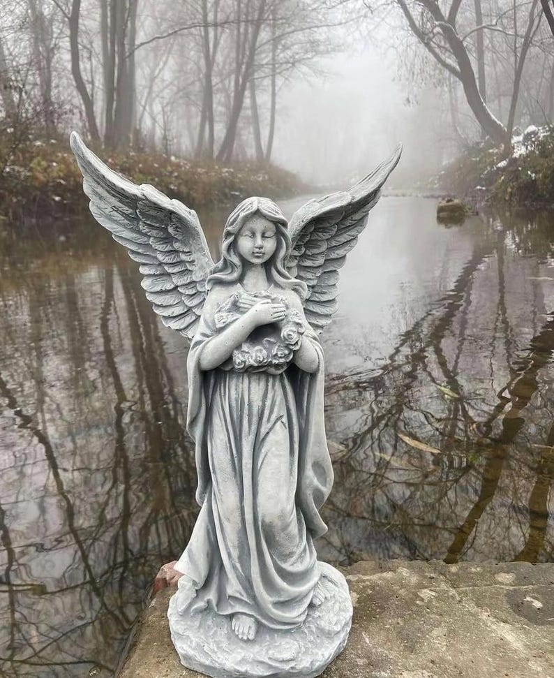 Concrete Angel Statue Home Decor, Memorial Decor, Indoor Outdoor Accent ...