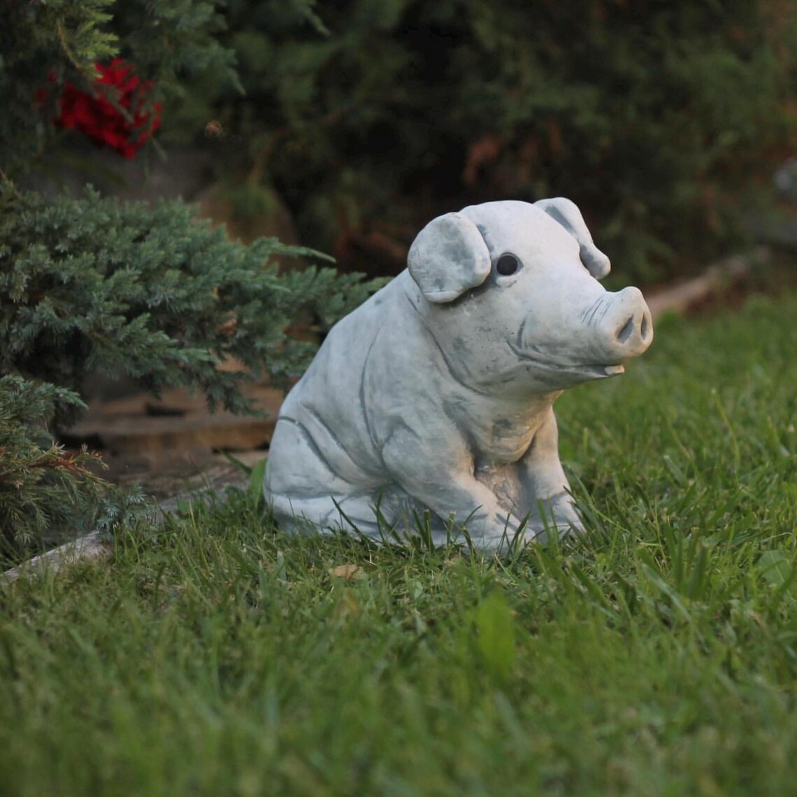 Pig Statue, Cast Stone Pig, Concrete Pig, Rustic Concrete Statue ...