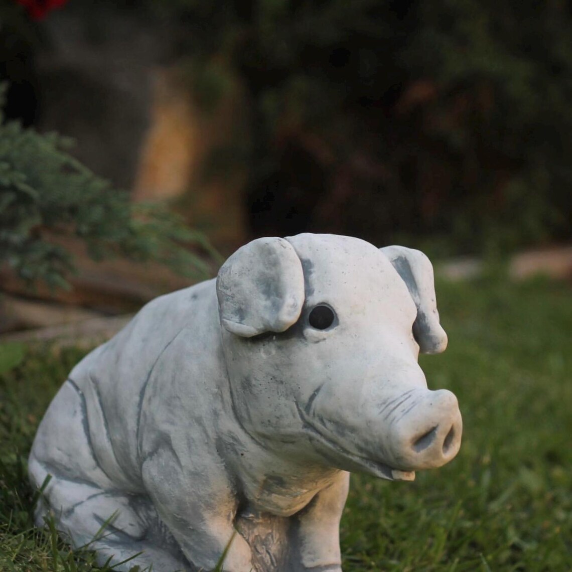 Pig Statue, Cast Stone Pig, Concrete Pig, Rustic Concrete Statue ...