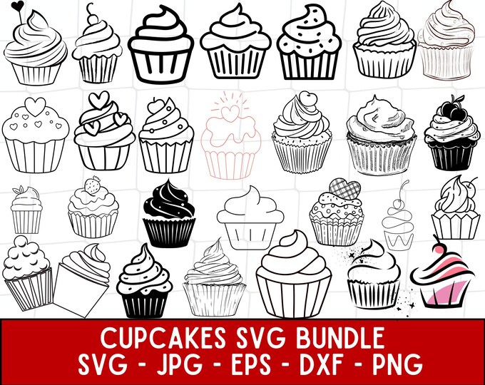 7 Cupcake SVG – Swirl Frosting Clipart With Heart, Cute Dessert PNG for ...