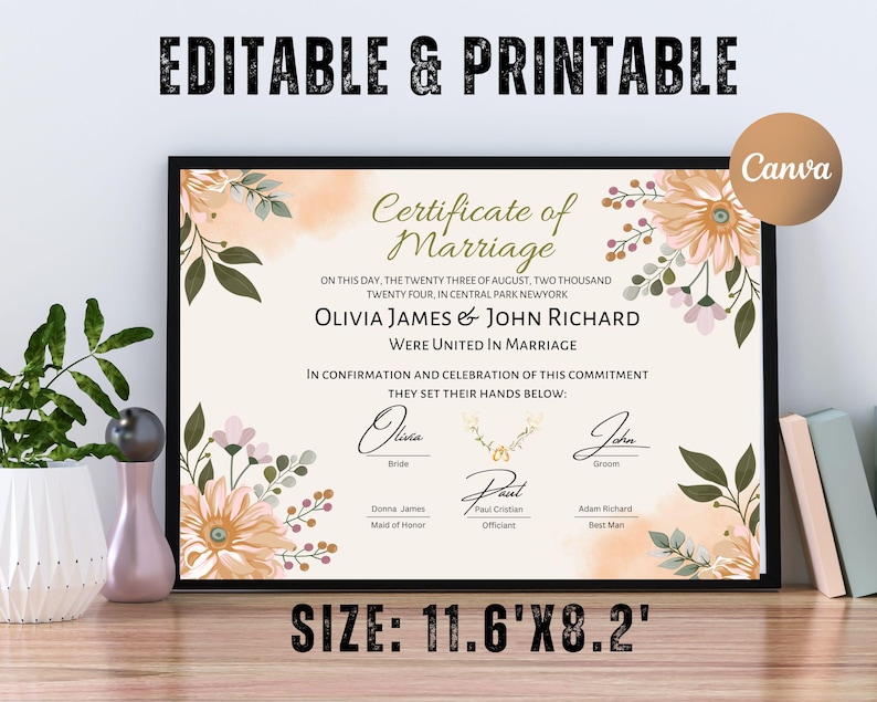 Printable Modern Marriage Certificate, Editable Marriage Certificate ...