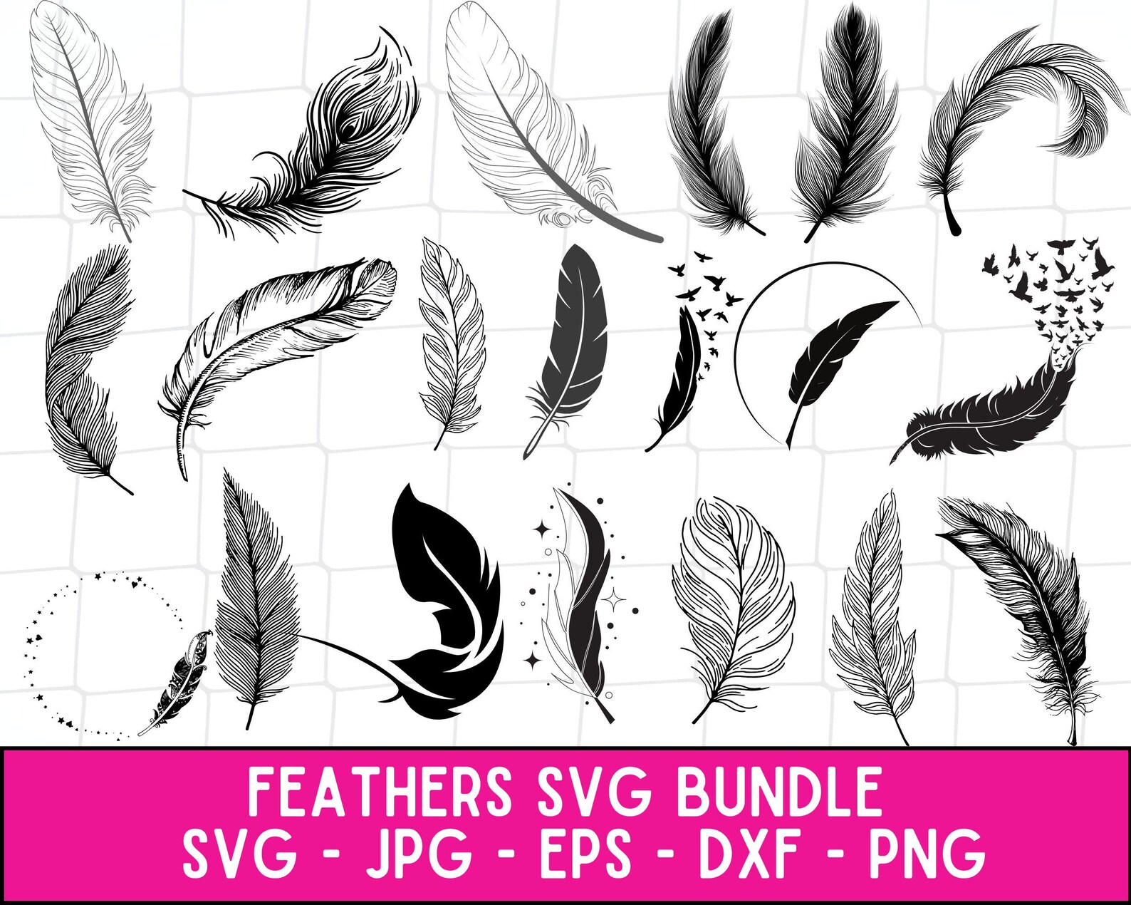 Feather Svg Bundle, Feather Birds Svg, Boho Feather Svg, Flying Birds ...