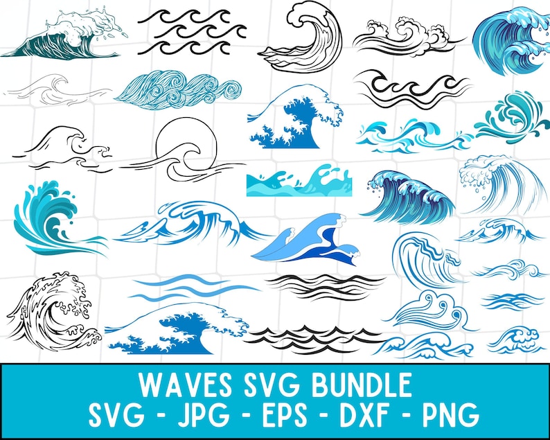 Wave Svg Bundle, Water Waves Svg, Ocean Waves Svg, Drop Svg, Tidal ...