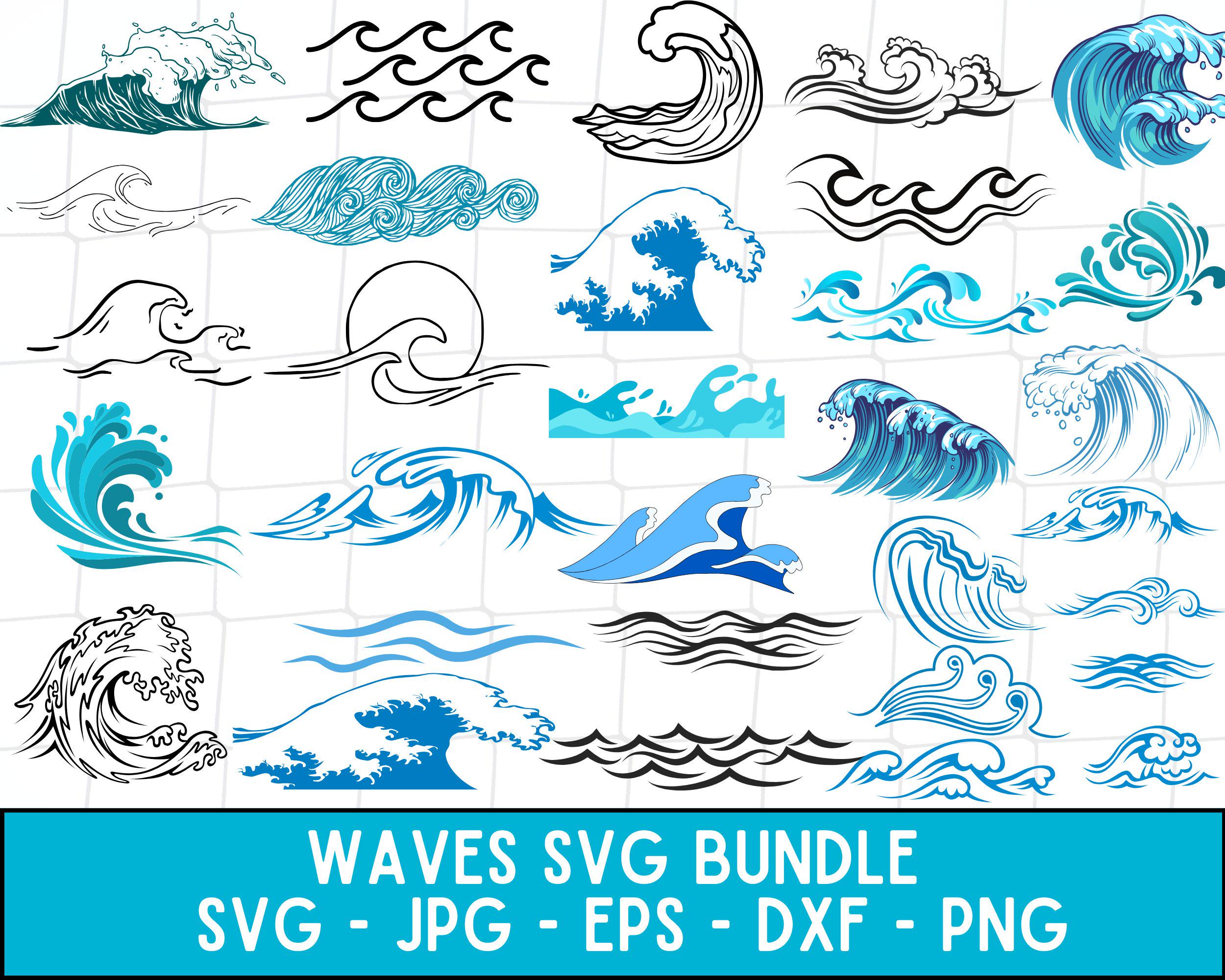 Wave Svg Bundle, Water Waves Svg, Ocean Waves Svg, Drop Svg, Tidal ...