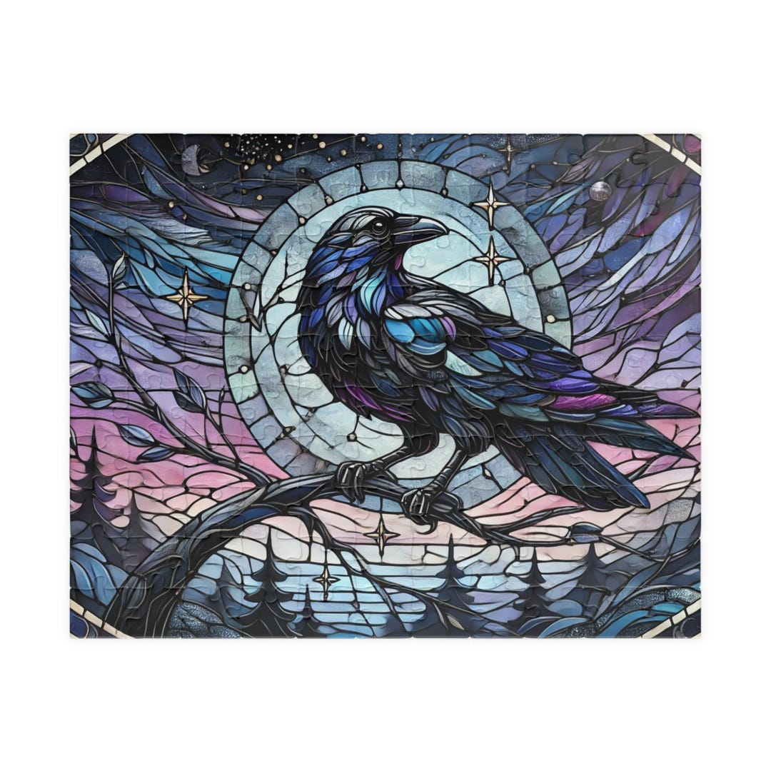 Puzzle, Raven Stained Glass at Night - Relaxing Challenge for Adults ...