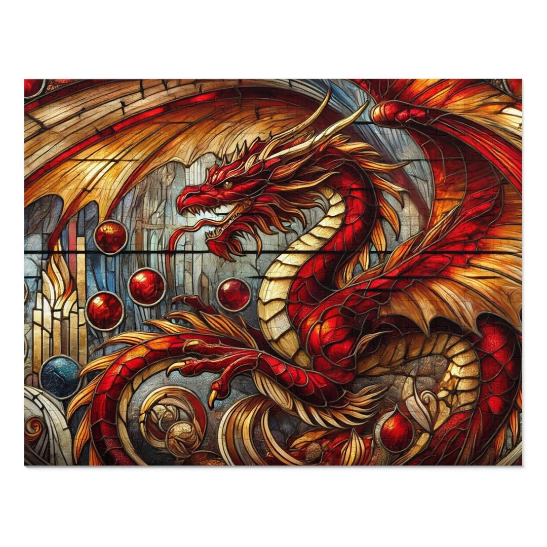 Red Dragon Sleeping in Stained Glassjigsaw Puzzle With Tin - Etsy