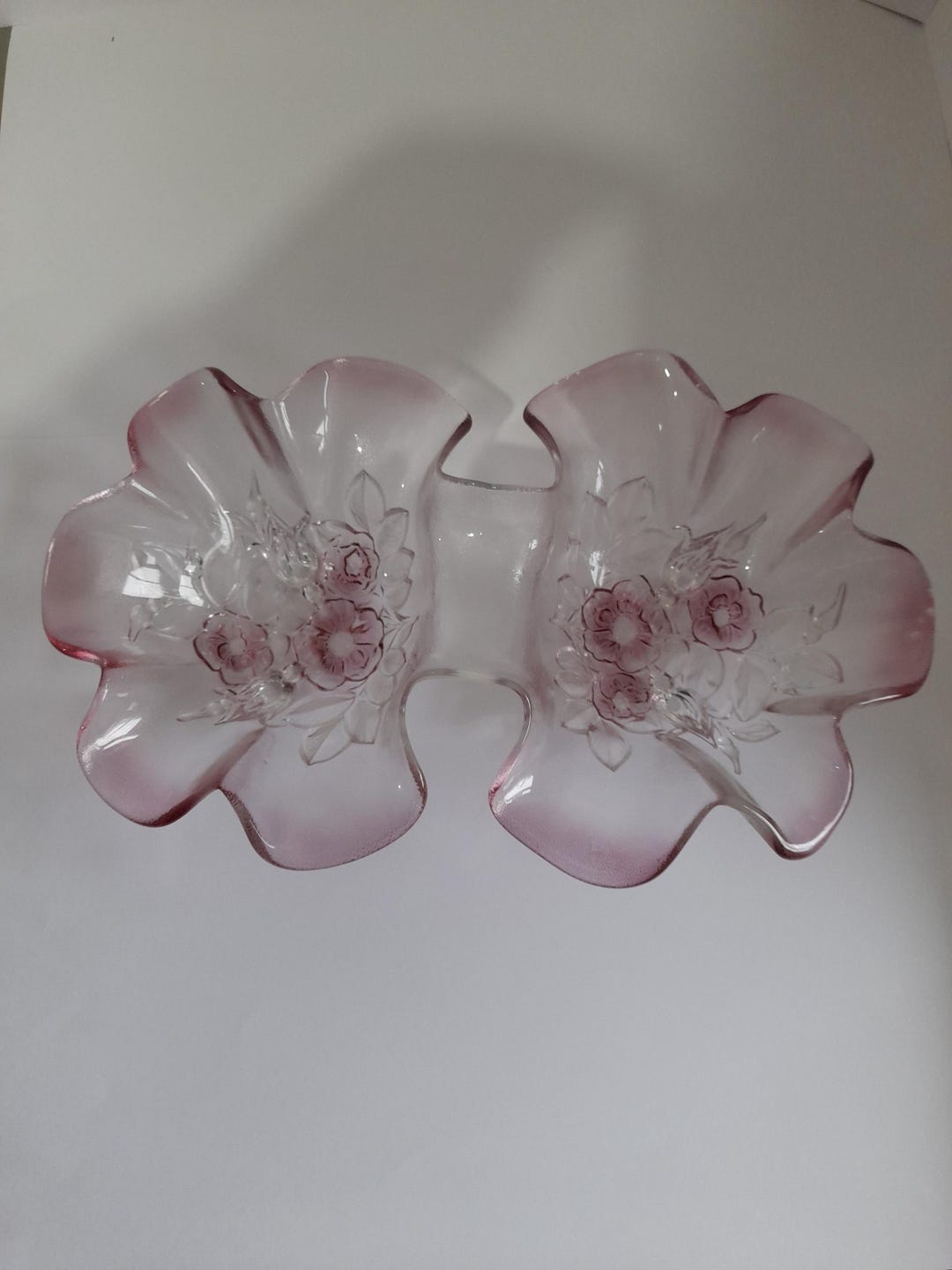 Vintage Mikasa Rosella Pink Cut Glass Candy Dish Double Bowl Very Good ...