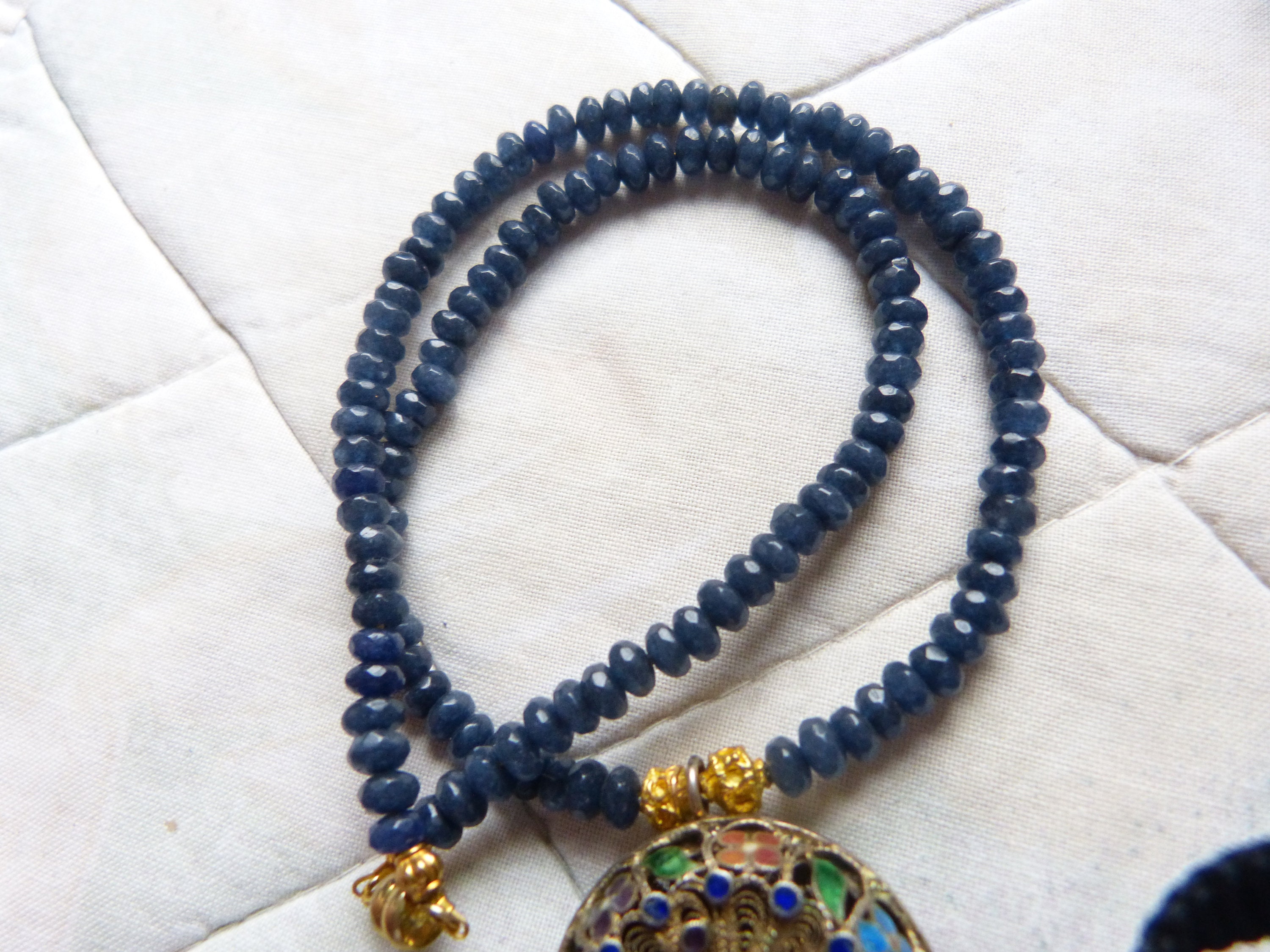 Antique Chinese Silver Enamel Medaillon, Blue Sapphire Necklace - Etsy