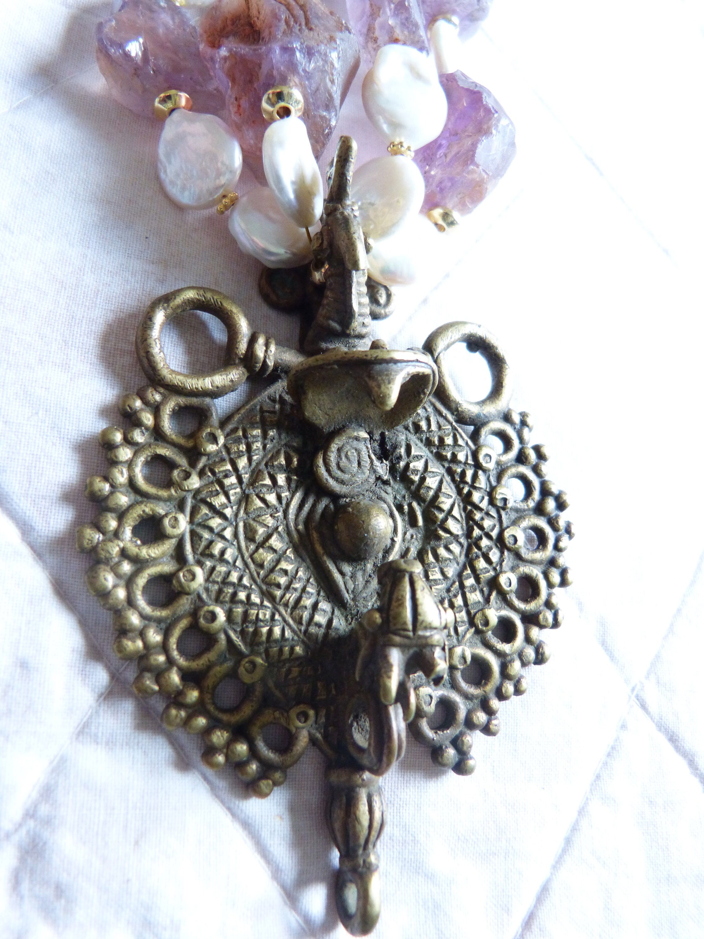 Antique Rare Shiva Linga, Nandi Pendant on Brazilian Ametrine Nuggets ...