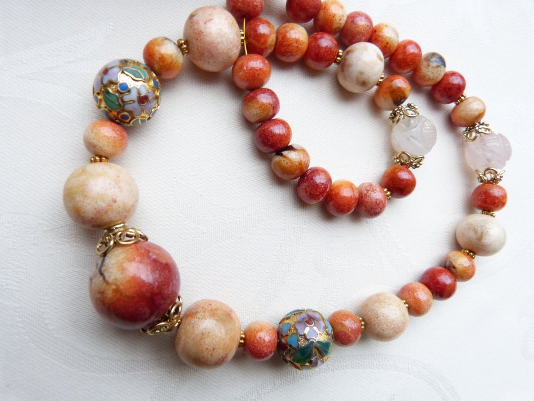 Antique Apple Coral Necklace With Antique Carved Chinese Shou Rose ...