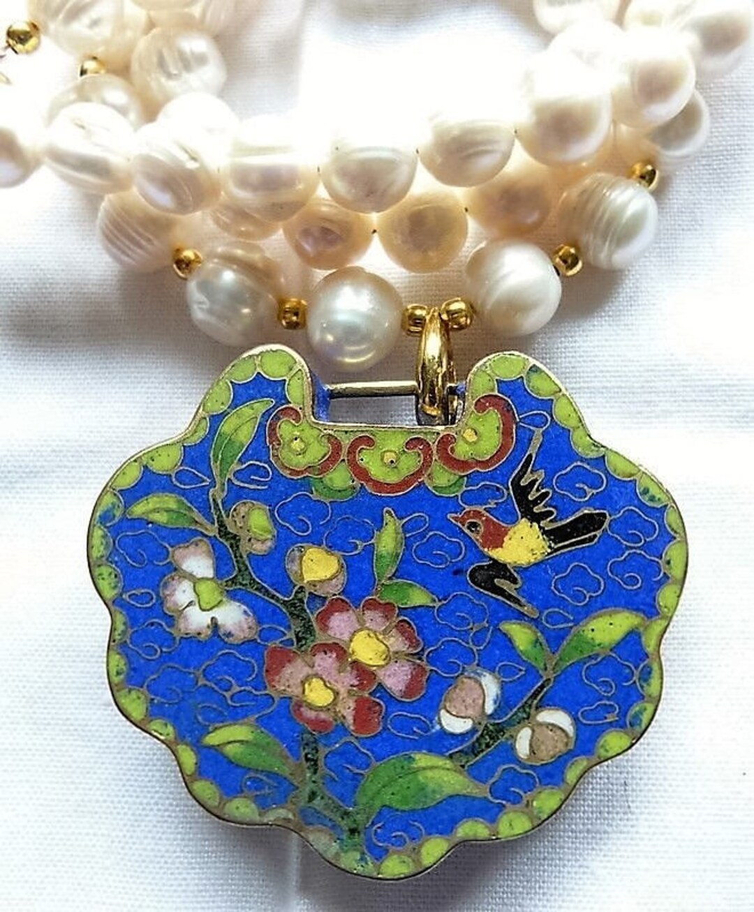 Antique Chinese Enamel Lock Amulet and Pearl Necklace, Chinese Antiques ...