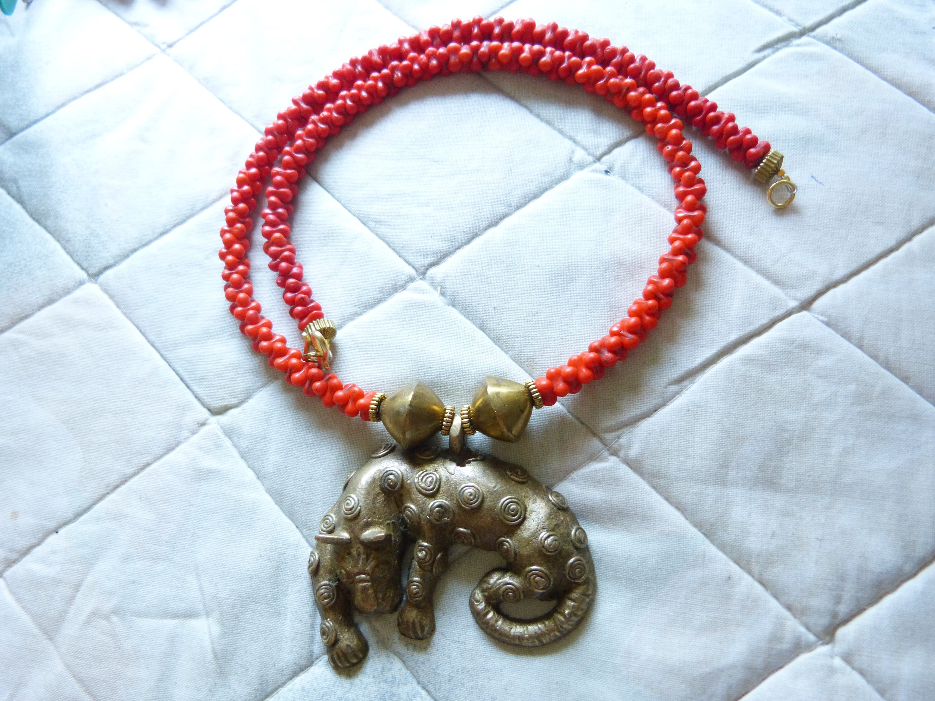 African Panther Necklace, Bronze Panther, Benin, Czech Glass Beads ...