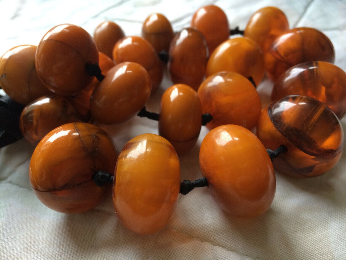 Spectacular African Phenolic Resin Necklace, Knotted on Black Satin - Etsy