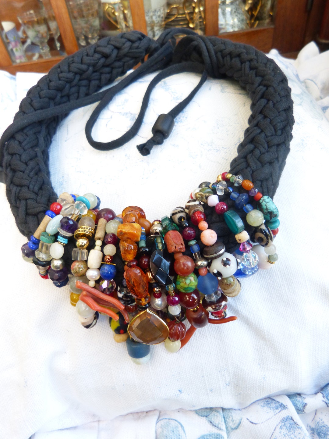 African Ringlets Necklace, African Statement Necklace, T Shirt Yarn ...