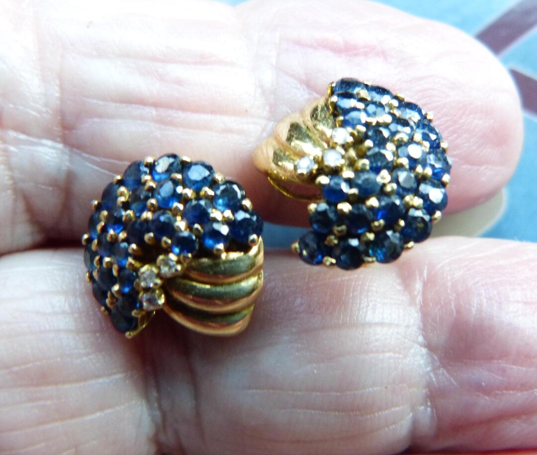 Vintage 18K Yellow Gold and Natural Sapphire and Diamond Cluster ...