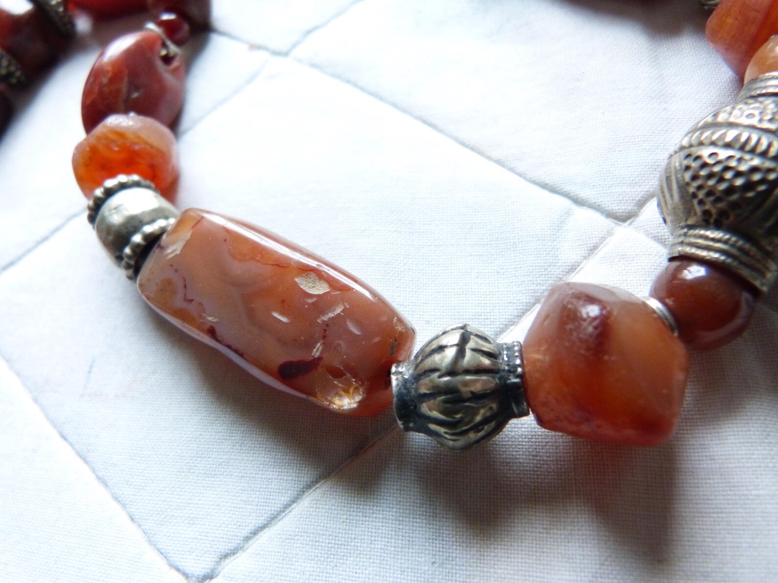 Antique and Ancient Carnelian Beads Necklace, With Two Pema Raka ...