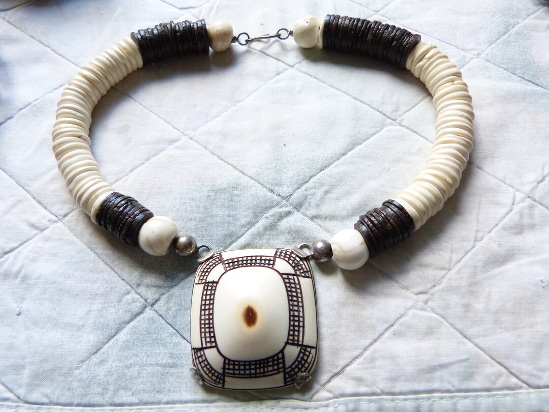 Ovambo Omakipa Necklace: Sterling Silver, Shell & Coconut Heishi - Etsy