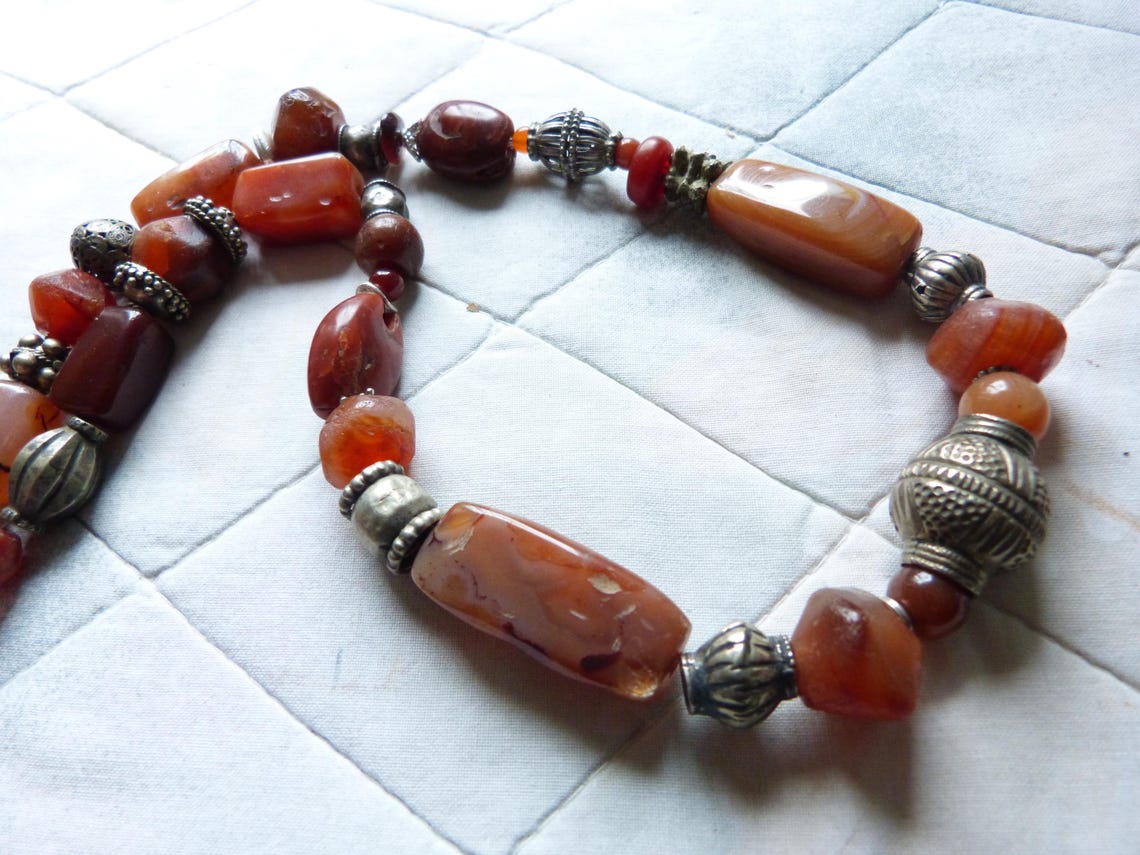 Antique and Ancient Carnelian Beads Necklace, With Two Pema Raka ...