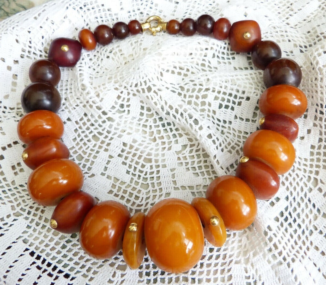 Spectacular African Phenolic Resin Necklace With 18 K Solid Gold ...